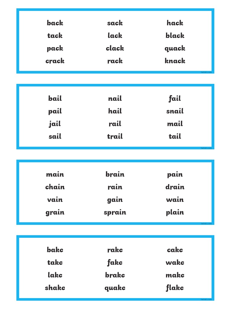 Rime Word List Word Cards | PDF