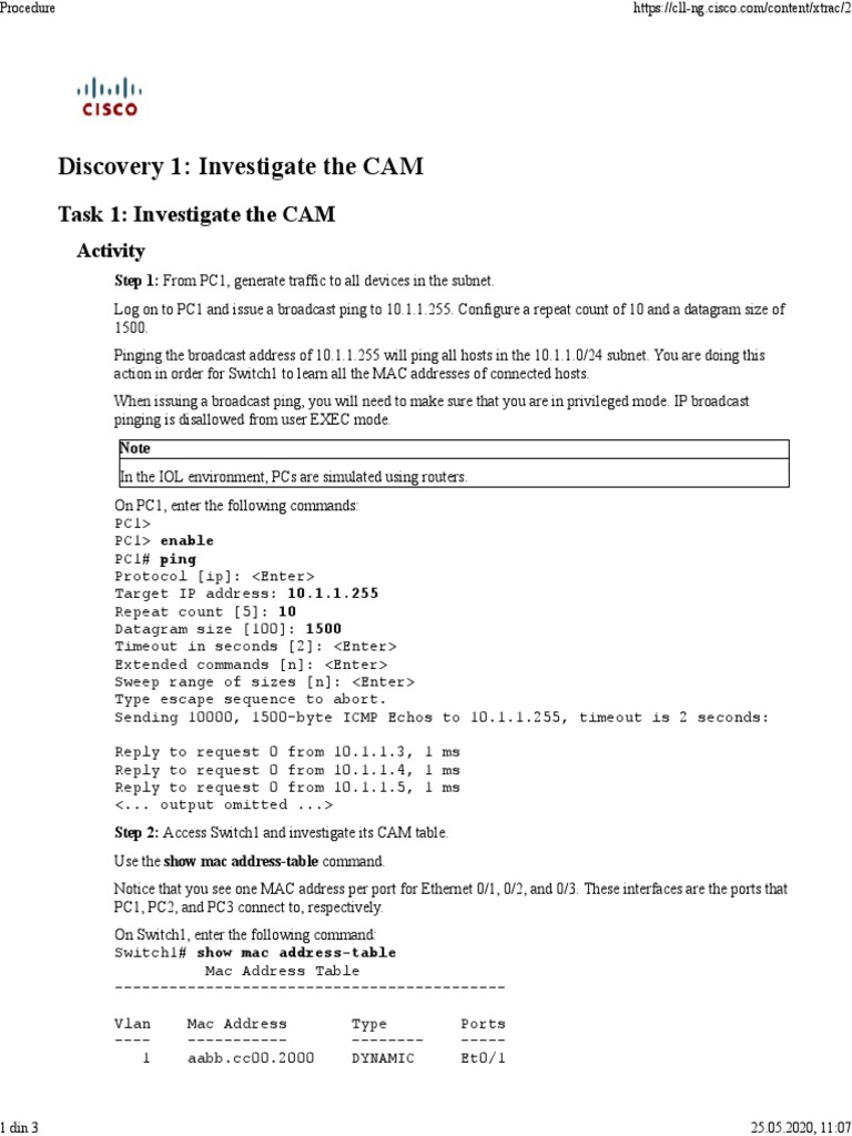 Task 1: Investigate The CAM | PDF | Network Switch | Computer Engineering