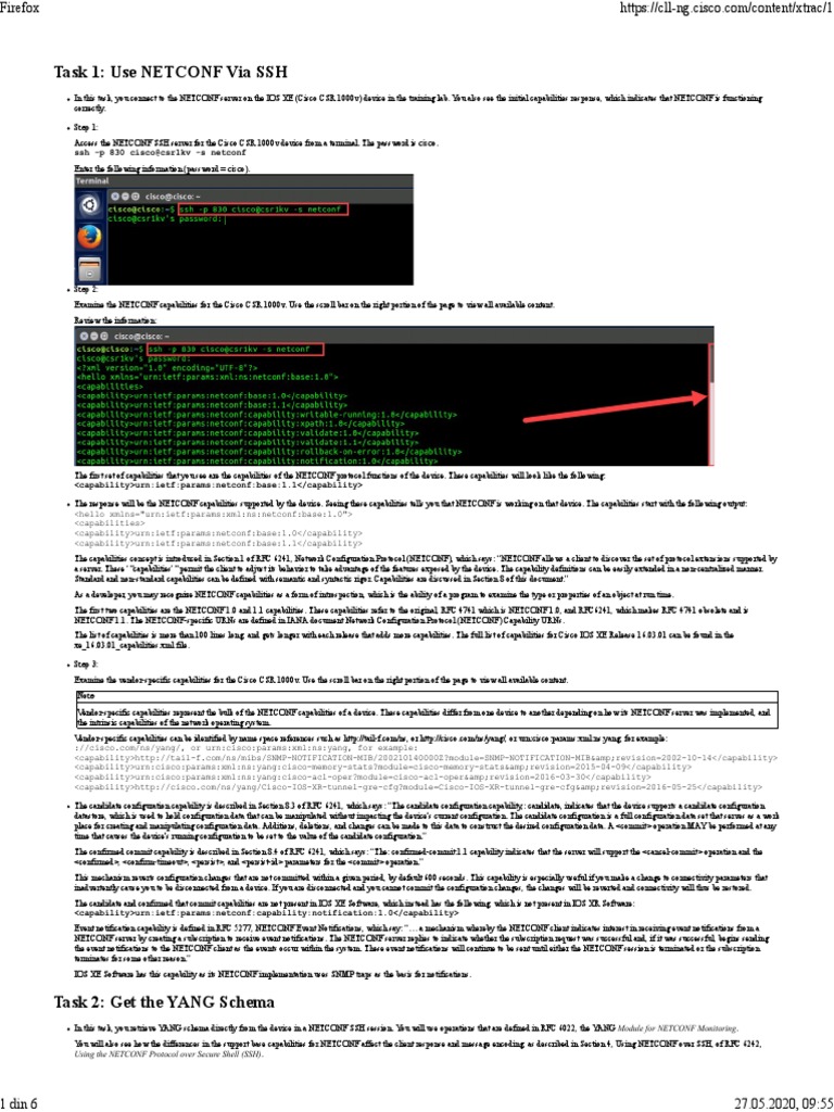 Task 1: Use NETCONF Via SSH | PDF | Secure Shell | Network Protocols