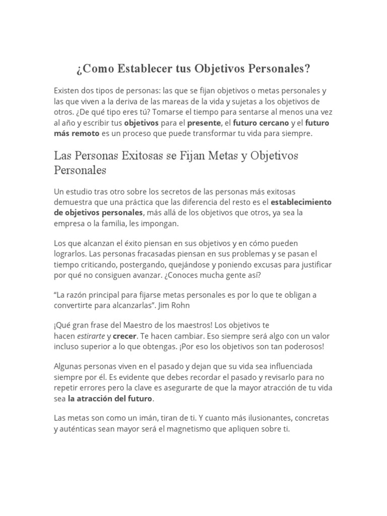 Cómo establecer metas personales | PDF | Pensamiento | Desarrollo personal