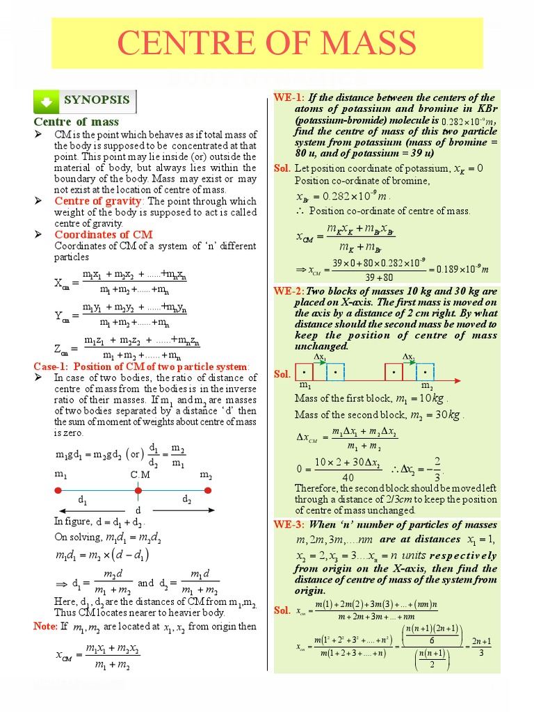Centre of Mass: System of Particles and Rigid Body Dynamics | PDF ...