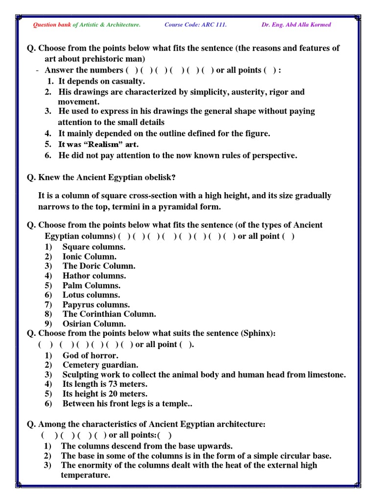 Architecture Question Bank for ARC 111 | PDF