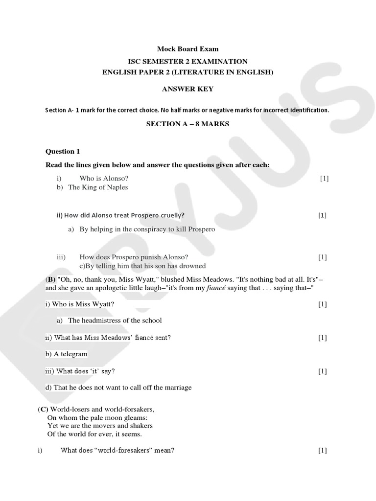 ISC Class 12 English Literature Solution For Term 2 Exam 2021 22 | PDF ...