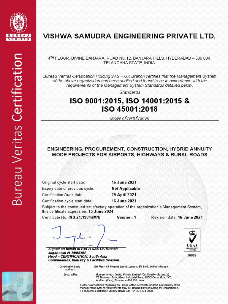 Vishwa Samudra Engineering Private LTD.: ISO 9001:2015, ISO 14001:2015 ...