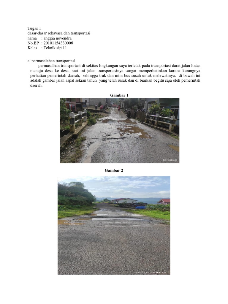 Tugas 1 Dasar Dasar Rekayasa Dan Transportasi Pdf