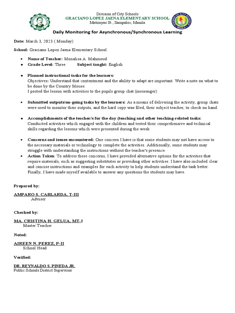 Daily-Monitoring-for-Asynchronous-Learning-in-English-3 Part 1 | PDF