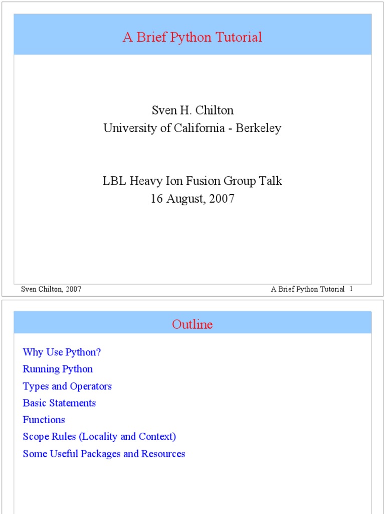 A Brief Python Tutorial: Sven H. Chilton University of California - Berkeley | PDF | Python ...