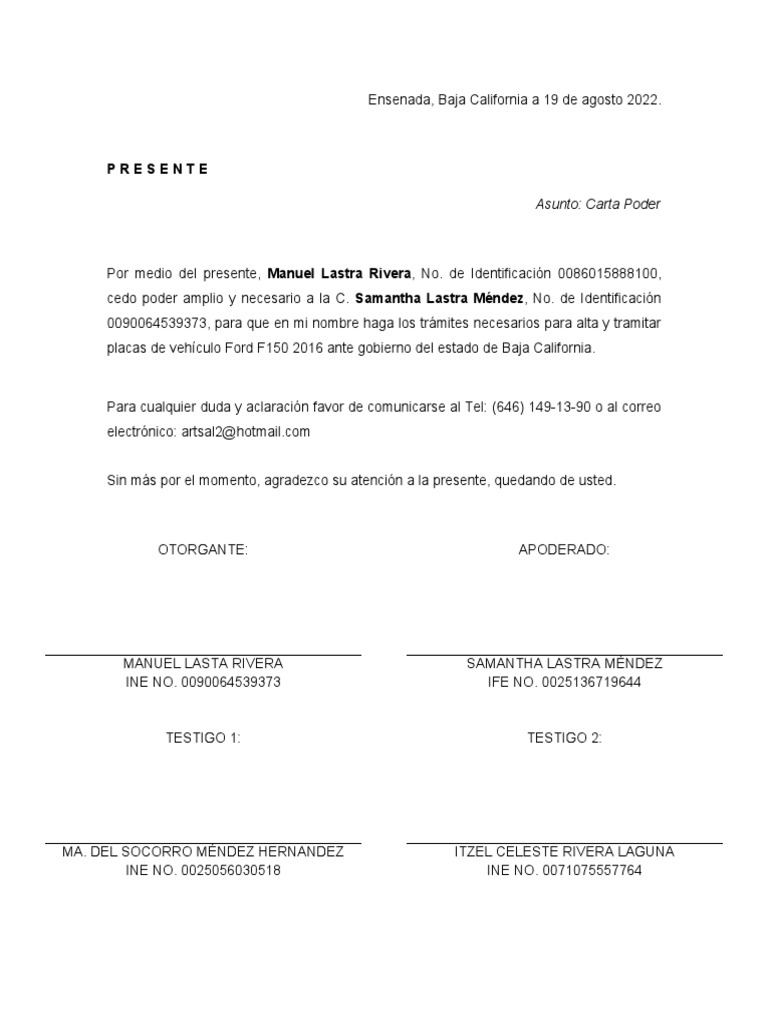 Presente: Asunto: Carta Poder | PDF