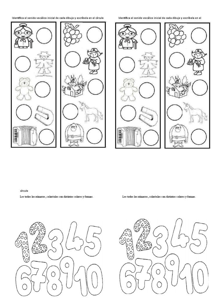 Identifica El Sonido Vocálico Inicial De Cada Dibujo Y Escríbela En El