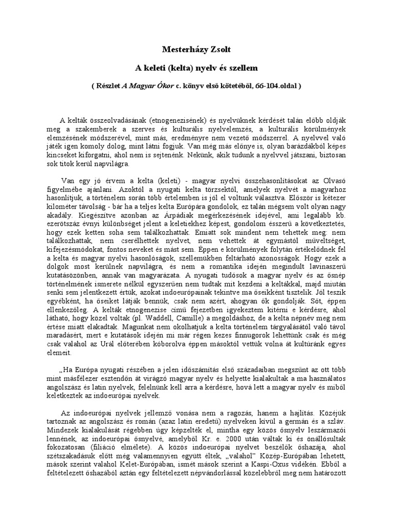 Mesterházy Zsolt - A Keleti-Kelta Nyelv És Szellem | PDF