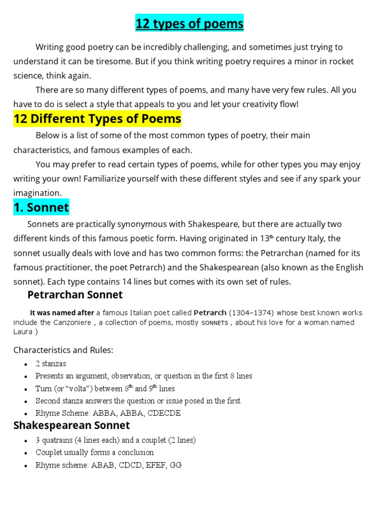 Types of Poems | PDF | Poetry | Phonaesthetics