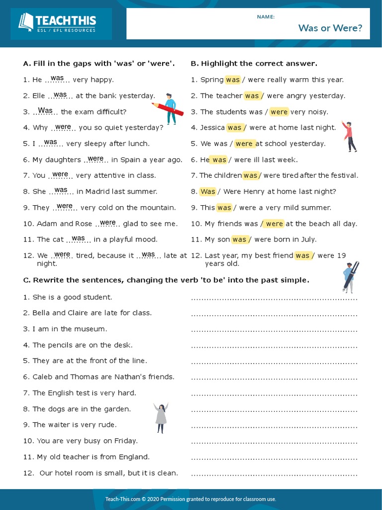 Was or Were Interactive Worksheet | PDF
