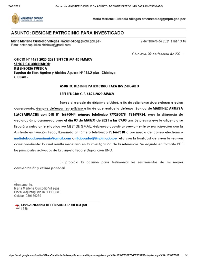 Solicitud de Defensor Público para Investigado | PDF