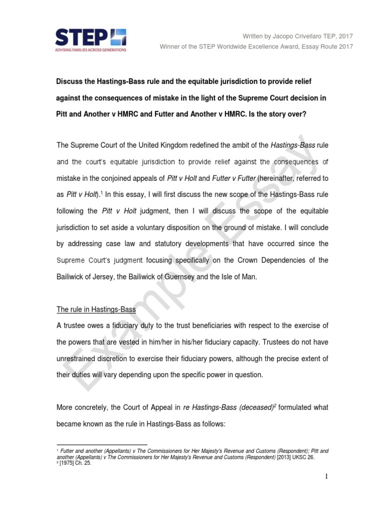 STEP Essay Route Example Essay130718 | PDF | Trust Law | Fiduciary