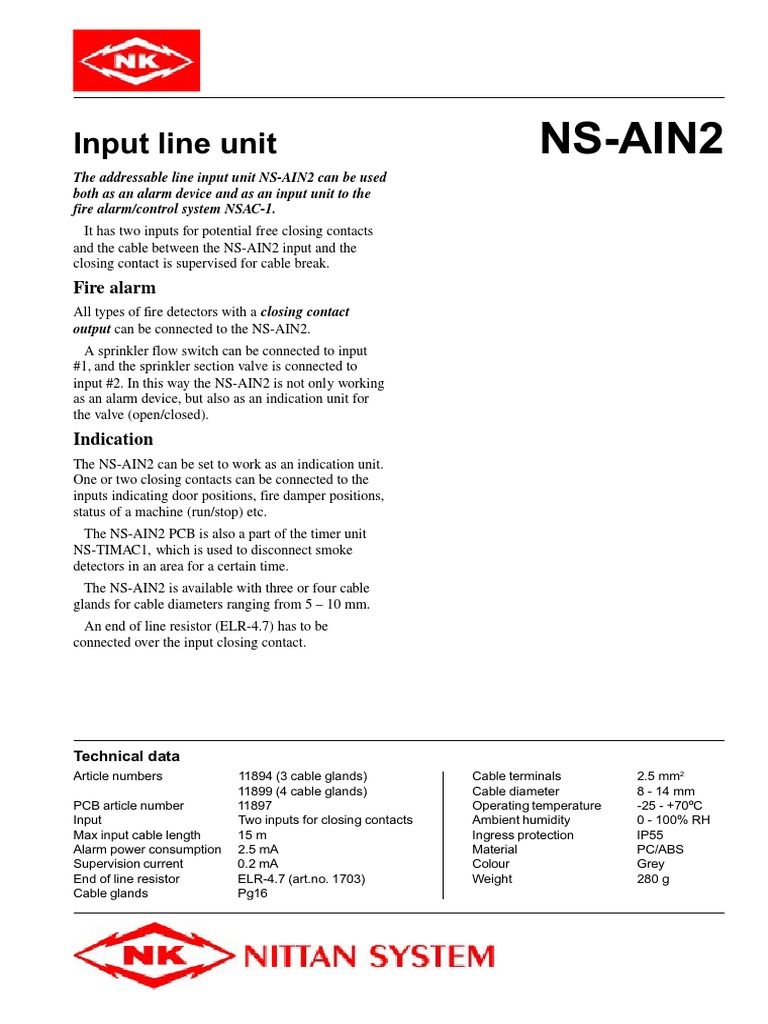Ns-Ain2: Input Line Unit | PDF | Electricity | Electronics