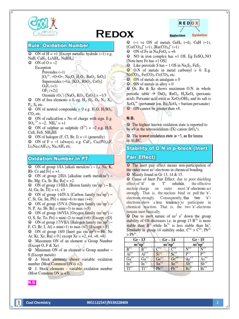 Redox: Rule: Oxidation Number | PDF | Titration | Chemistry
