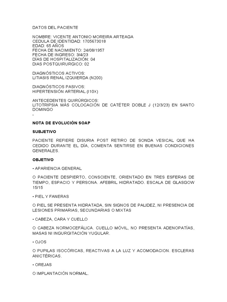 Evolucion Paciente Moreira Cama 18 | PDF | Medicina CLINICA ...