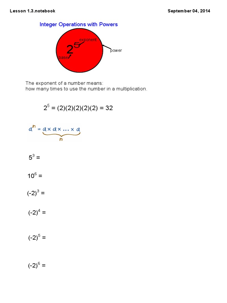 Integers and Powers | PDF | Teaching Methods & Materials
