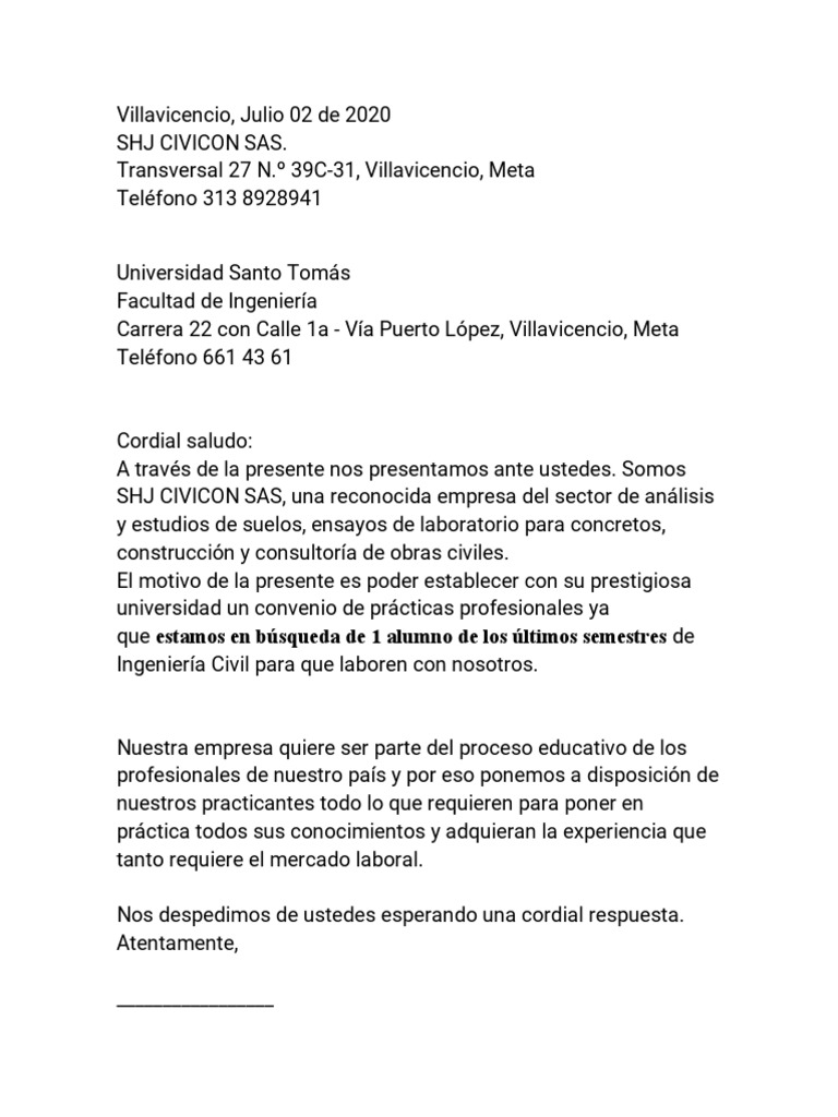 Carta Solicitud de Pasantes | PDF