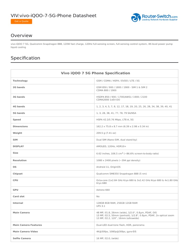 VIV:vivo-iQOO-7-5G-Phone Datasheet | Download Free PDF | Consumer ...