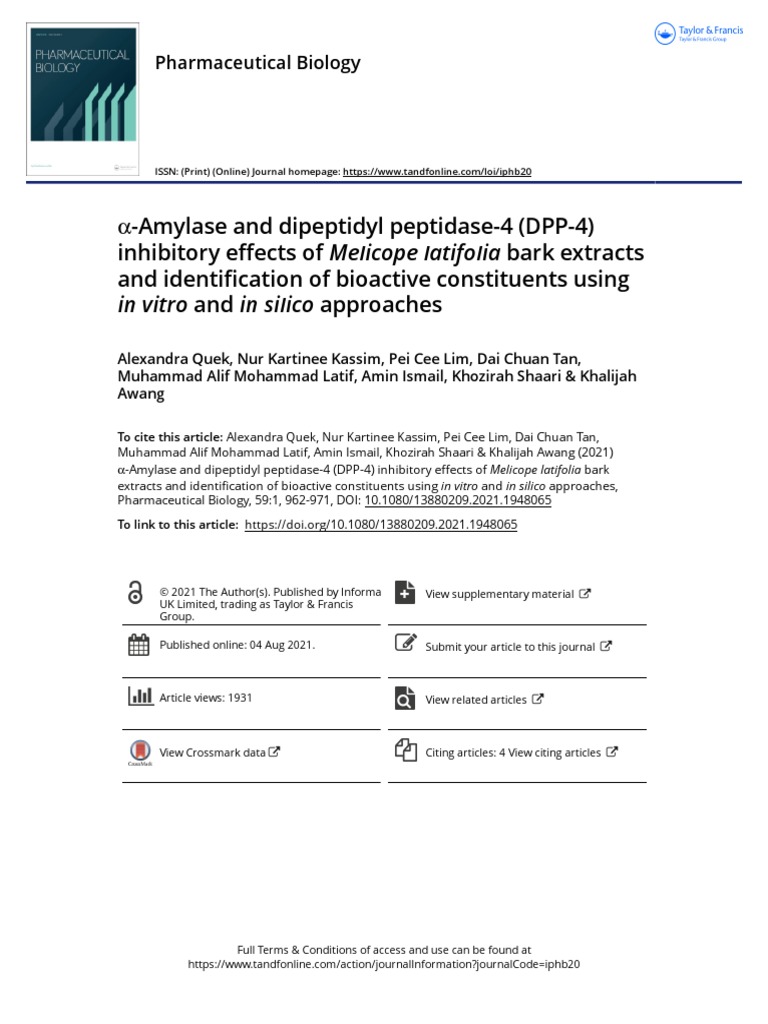 Amylase and Dipeptidyl Peptidase 4 DPP 4 Inhibitory Effects of Melicope ...