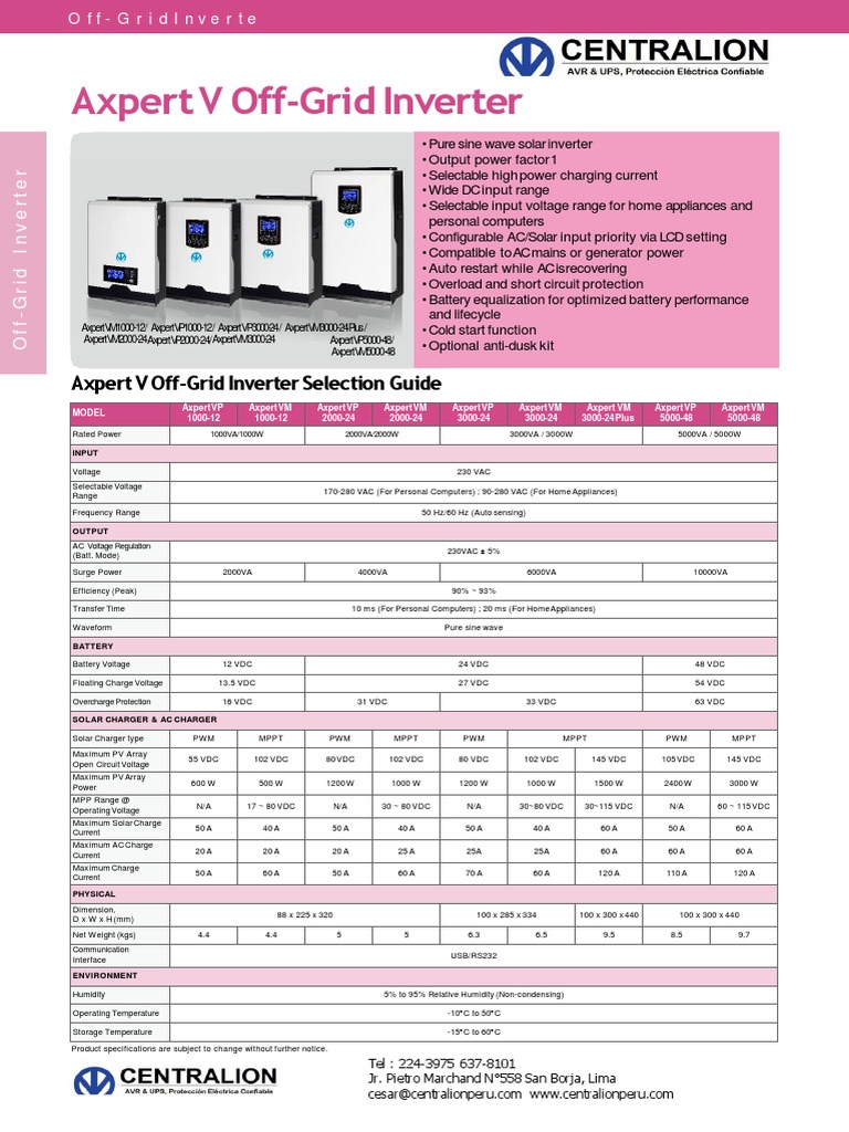Axpert V Off-Grid Inverter Selection Guide | PDF | Power Inverter | Alternating Current