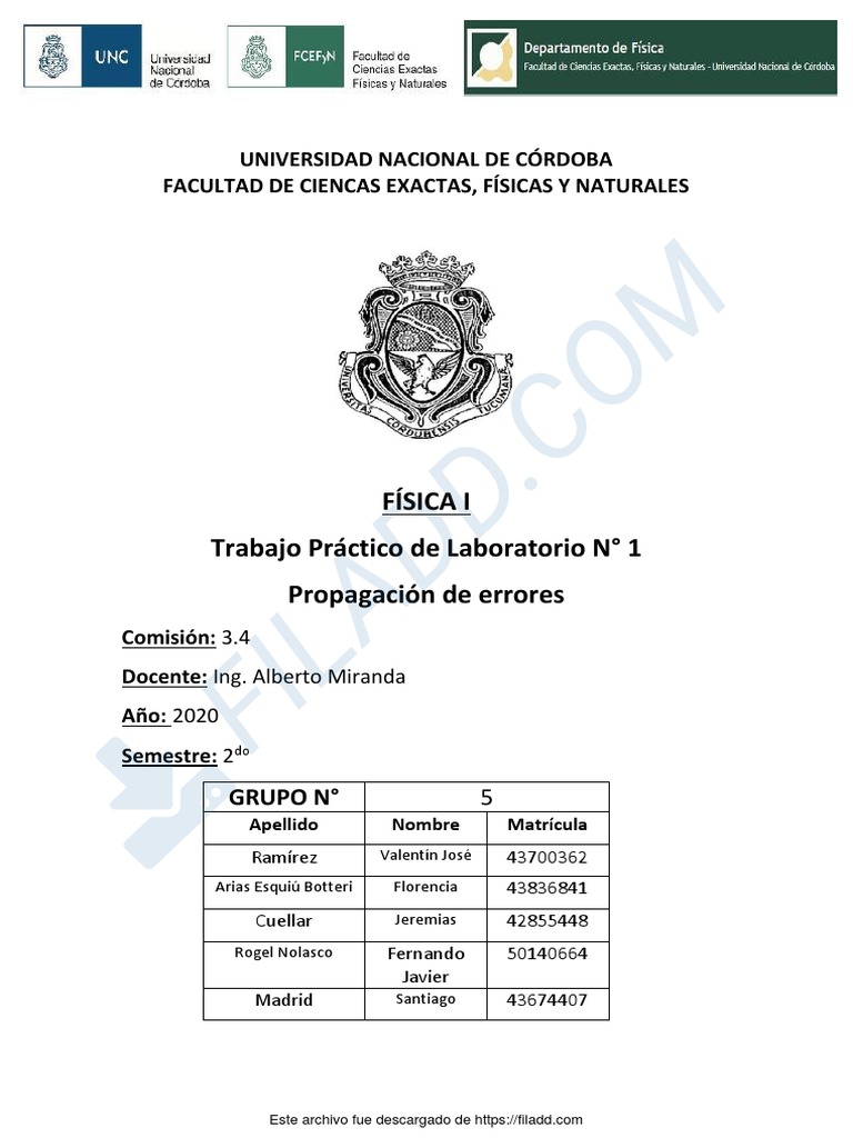Informe Laboratorios Fisica N 1 | PDF | Medición | Metrología
