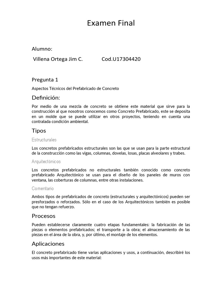 Examen Final | PDF | Hormigón | Hormigón pretensado
