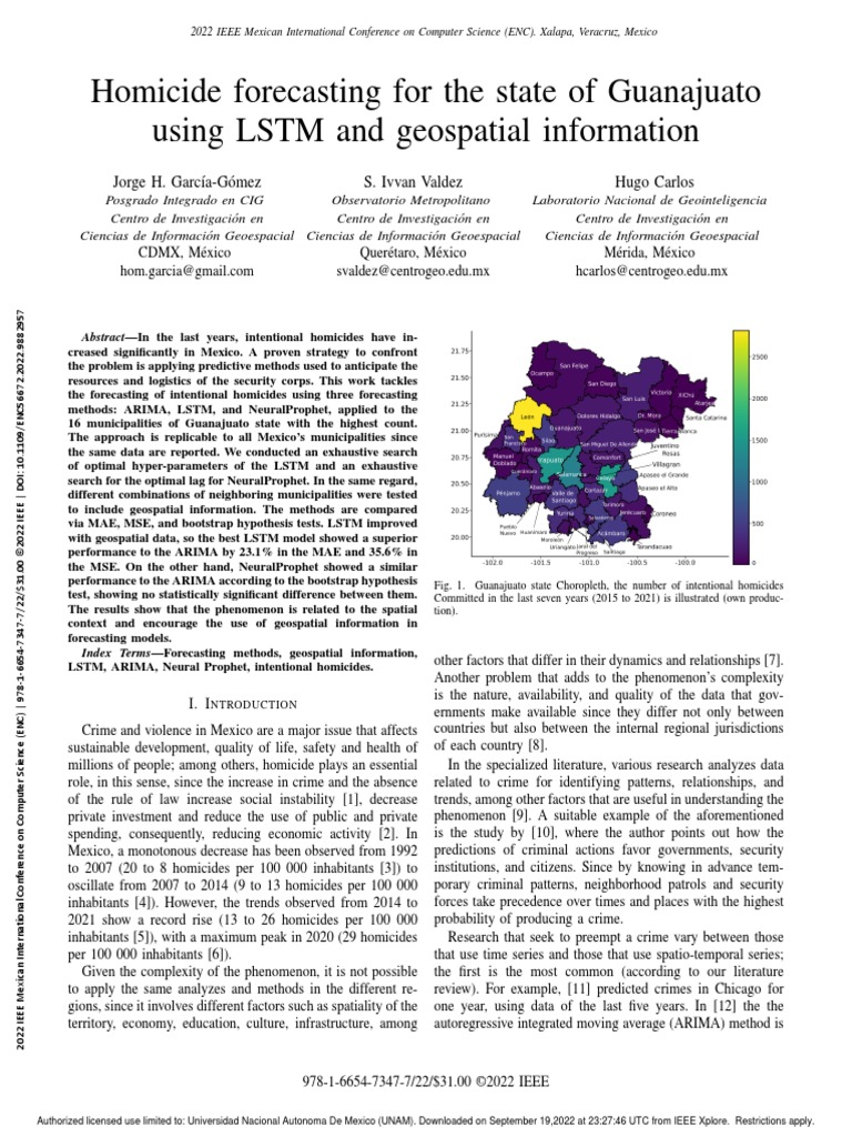 Homicide Forecasting For The State Of Guanajuato Using Lstm And Geospatial Information Pdf