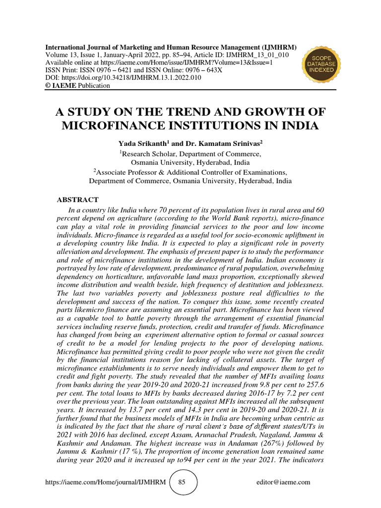 A Study On The Trend and Growth of Micro | PDF | Microfinance | Poverty