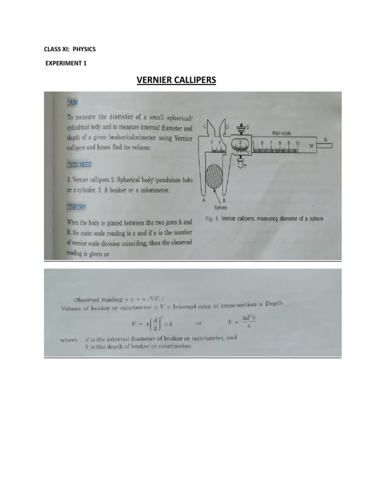 Vernier Calipers Experiment Guide | PDF