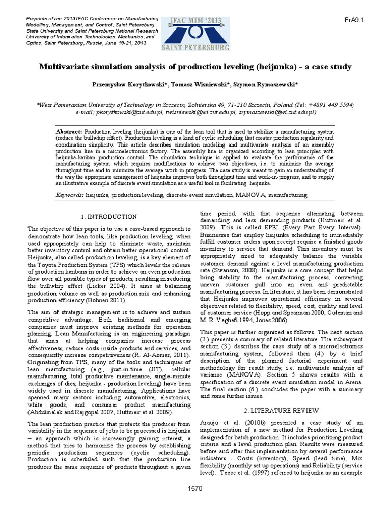 Multivariate Simulation Analysis of Production Leveling (Heijunka ...
