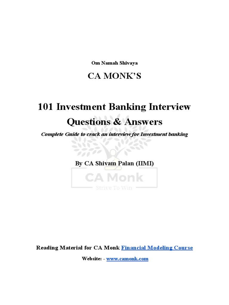 101 Investment Banking Interview Questions & Answers: Ca Monk'S | PDF ...