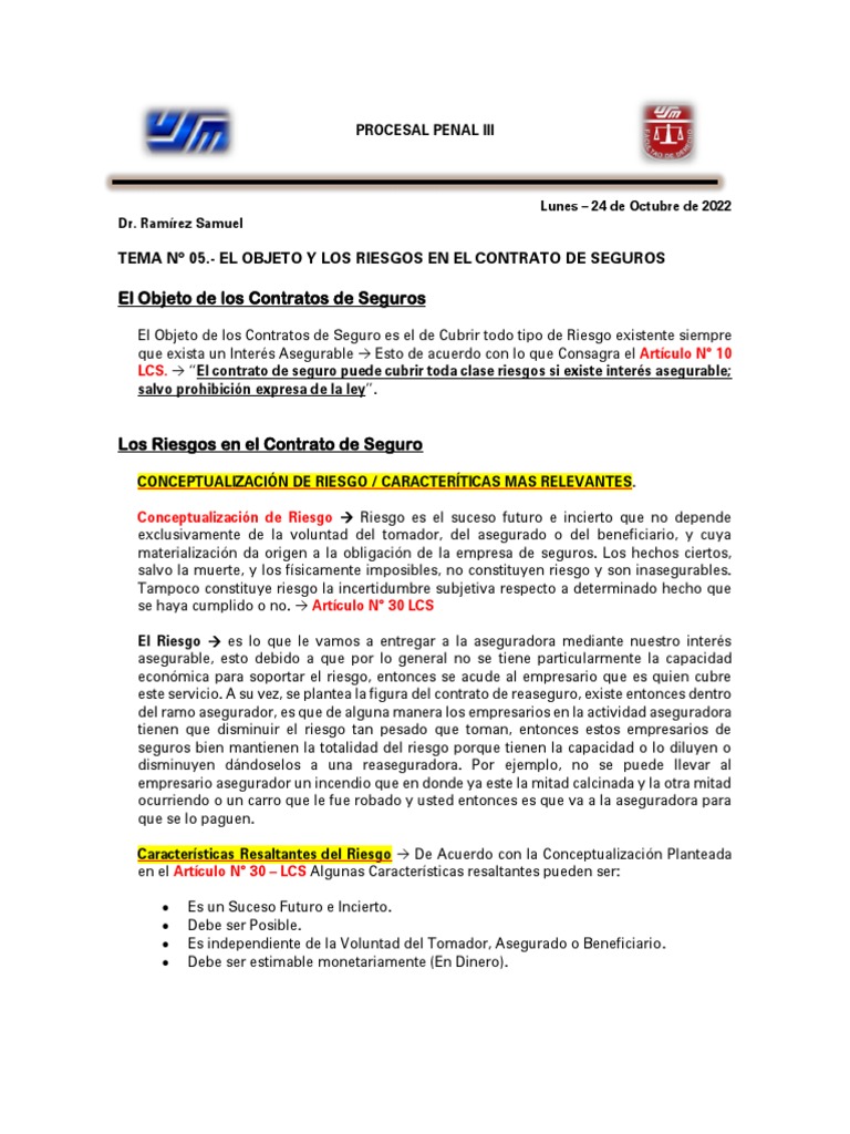 El objeto y los riesgos en los contratos de seguros: una exploración de los conceptos ...