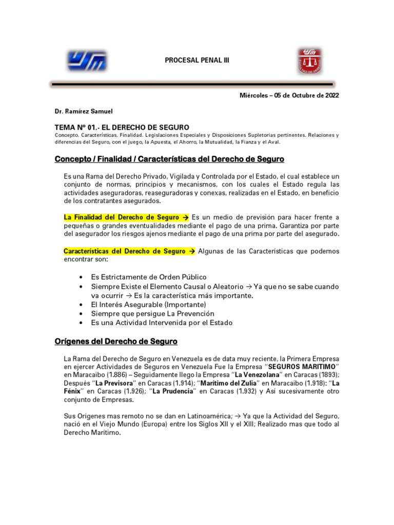 Mercantil Ii - Tema #01 - El Derecho de Seguro | PDF | Seguro | Reaseguro