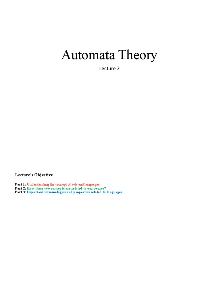 Automata Theory | PDF | Set (Mathematics) | Subset
