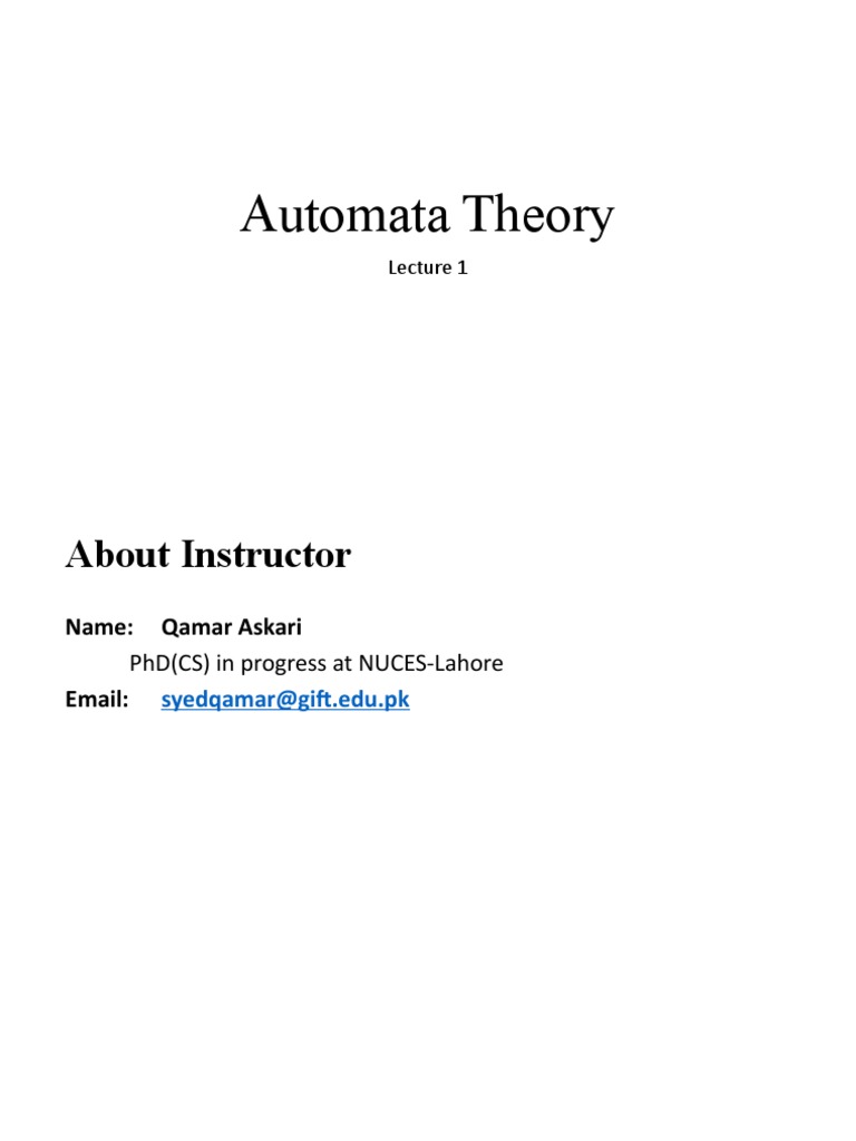 Automata Theory | PDF | Theoretical Computer Science | Automata Theory