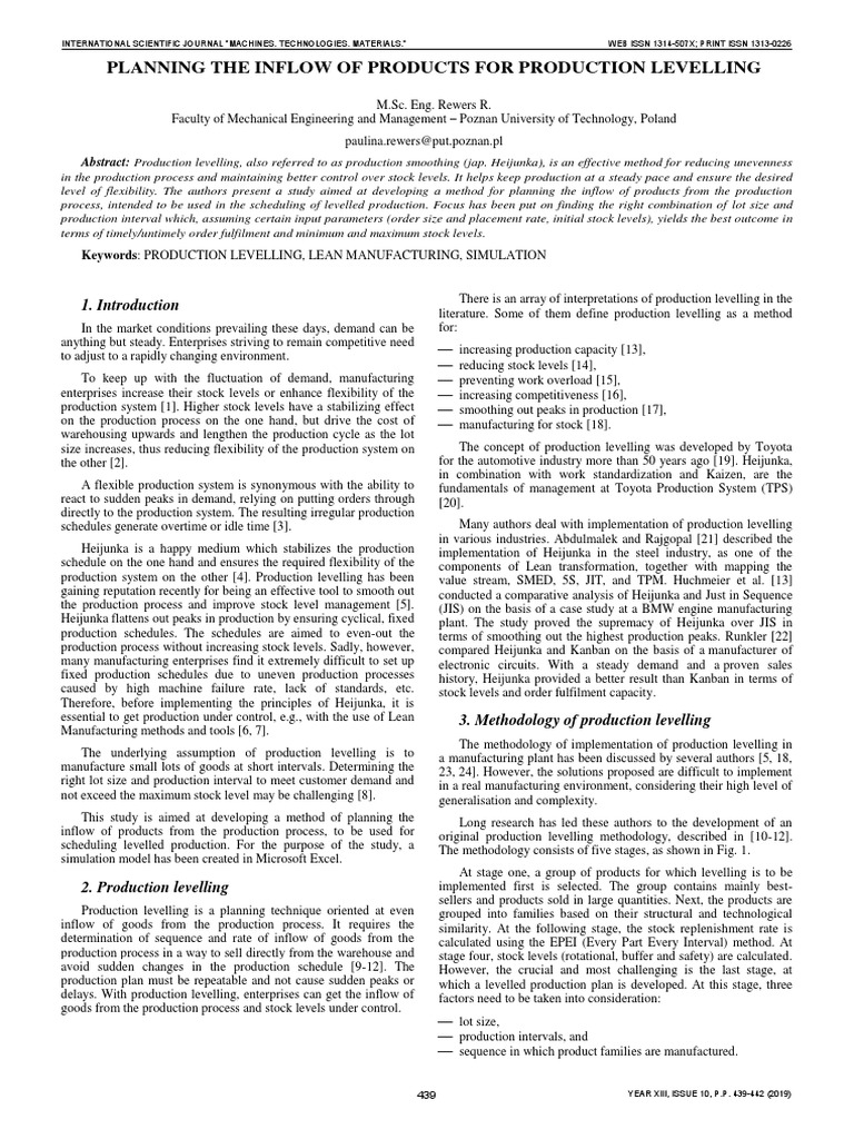 Planning The Inflow of Products For Production Levelling | PDF | Lean ...