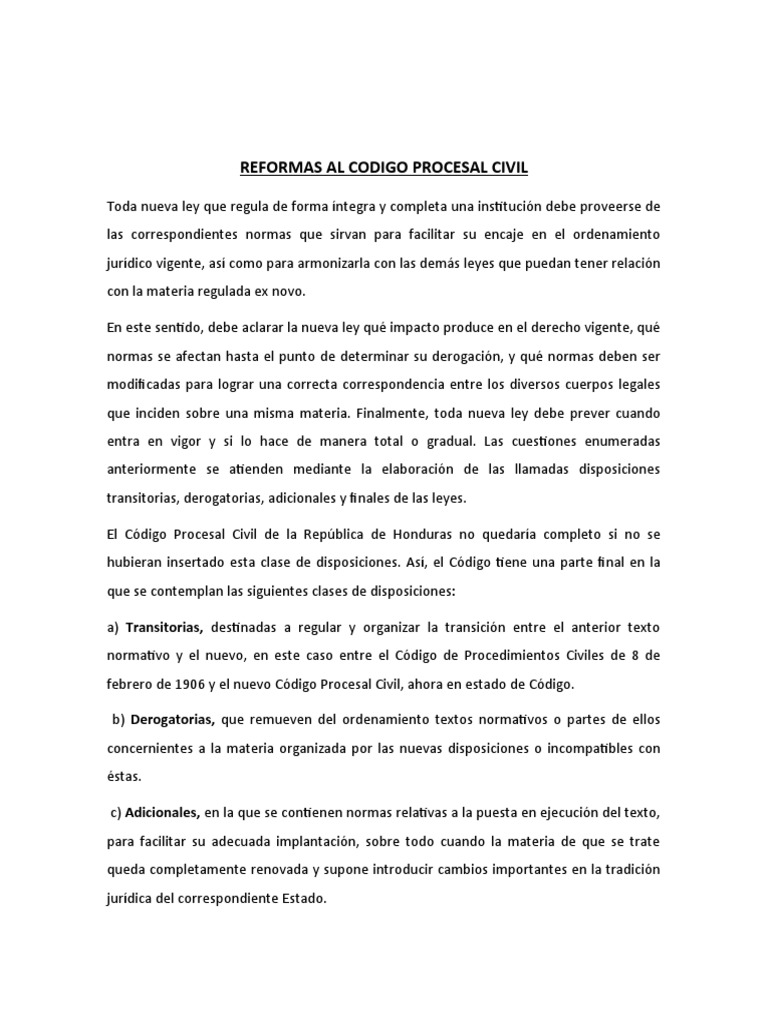 Reformas al Código Procesal Civil | PDF