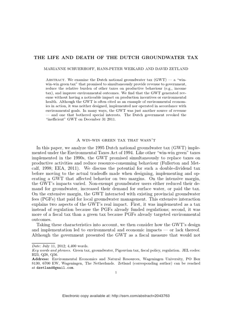 Dutch - Groundwater - Tax Marranne | PDF | Taxes | Elasticity (Economics)