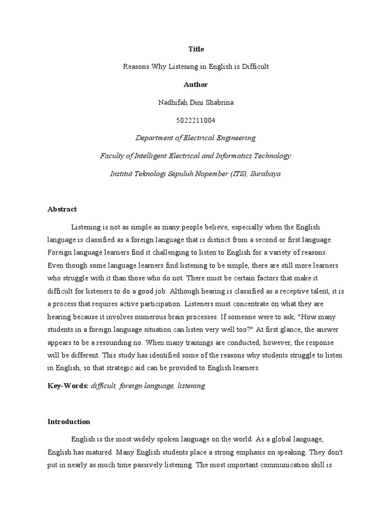 Reasons Why Listeningin Englishis Difficult | PDF | English Language | Accent (Sociolinguistics)