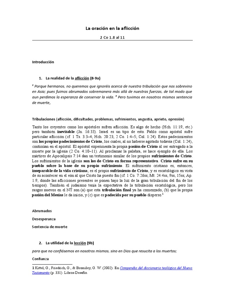 Aflicción y Esperanza en 2 Co 1:8-11 | PDF | Cristo (título) | Teología