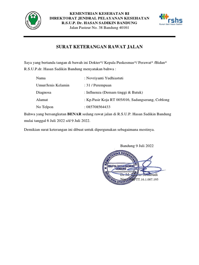 Surat Keterangan Rawat Jalan Nita | PDF