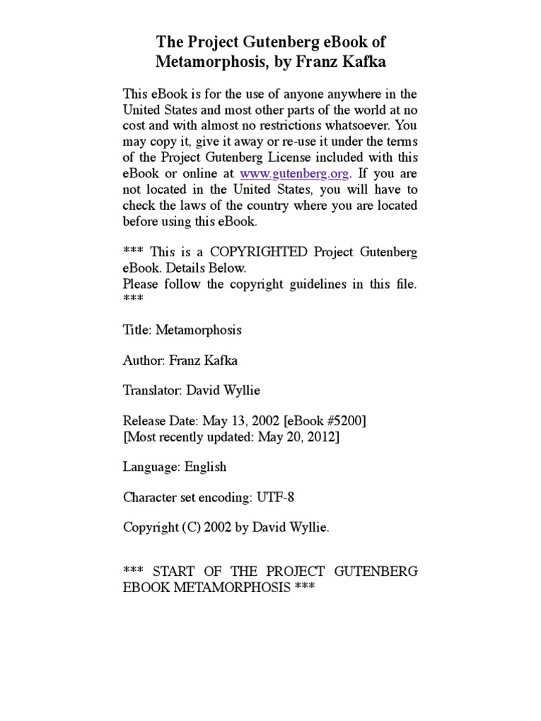 The Metamorphosis - by Franz Kafka | PDF | The Metamorphosis