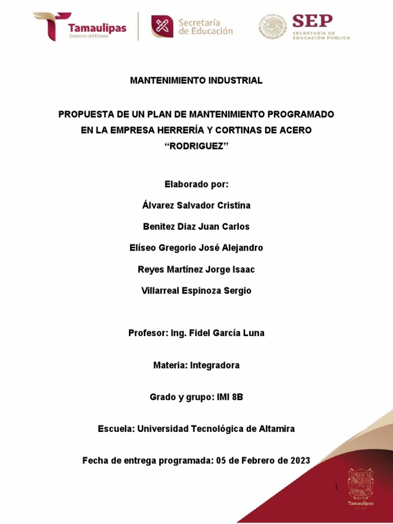 Propuesta de Un Plan de Mantenimiento Programado | PDF | Planificación
