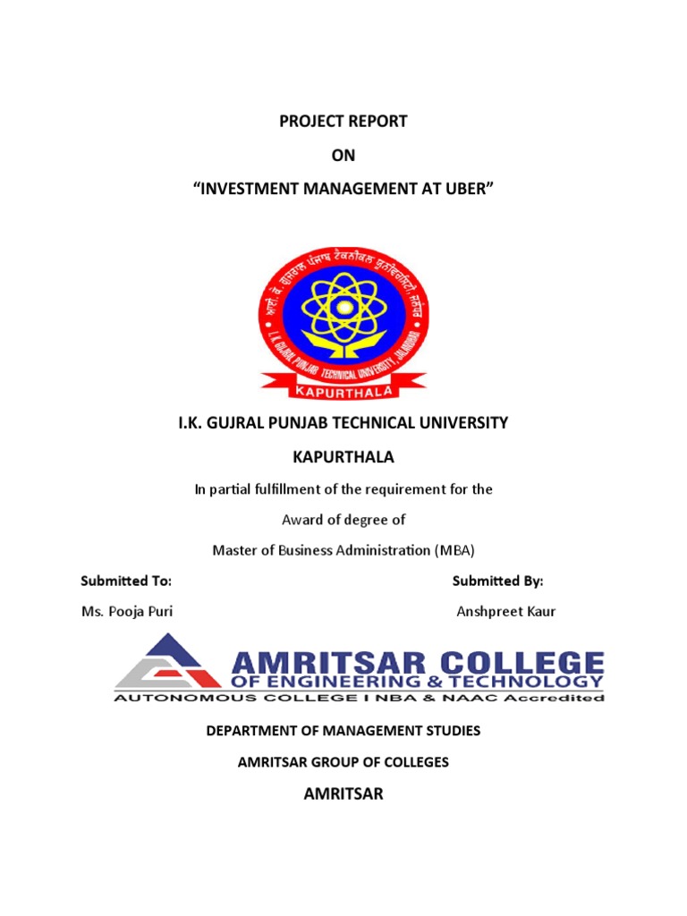 Project Report ON "Investment Management at Uber" | PDF | Stocks ...
