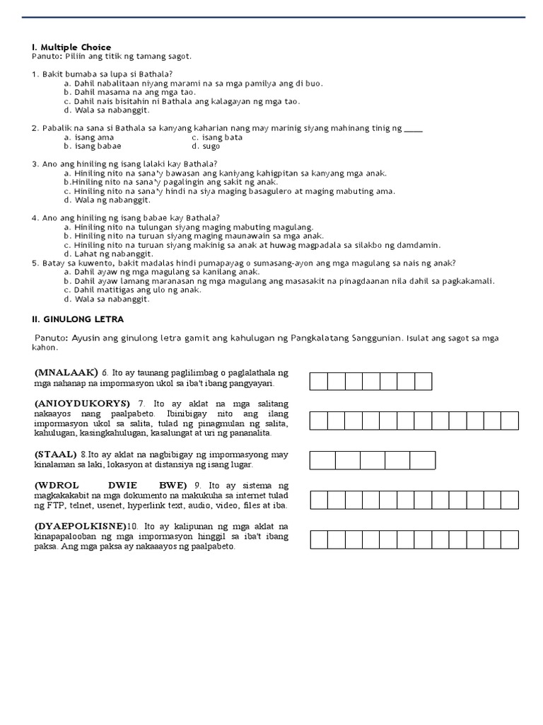 1st Quarter Exam in Filipino 6 by DMC | PDF