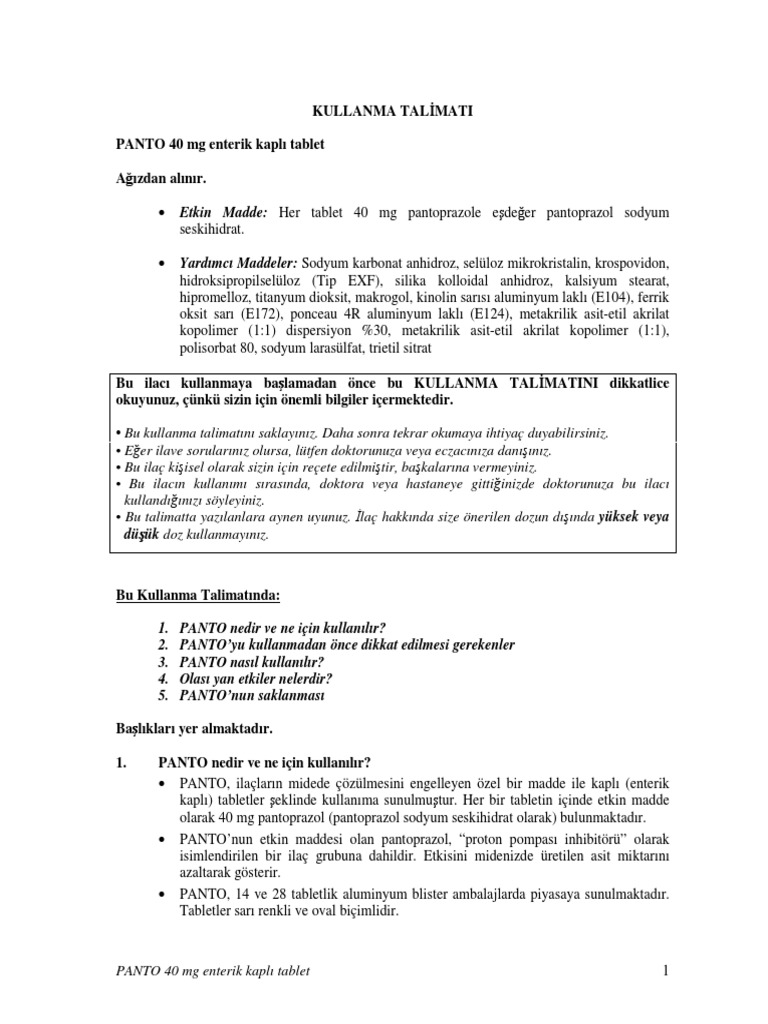 8042 Panto 40mg Enterik Kapli Tablet KT | PDF