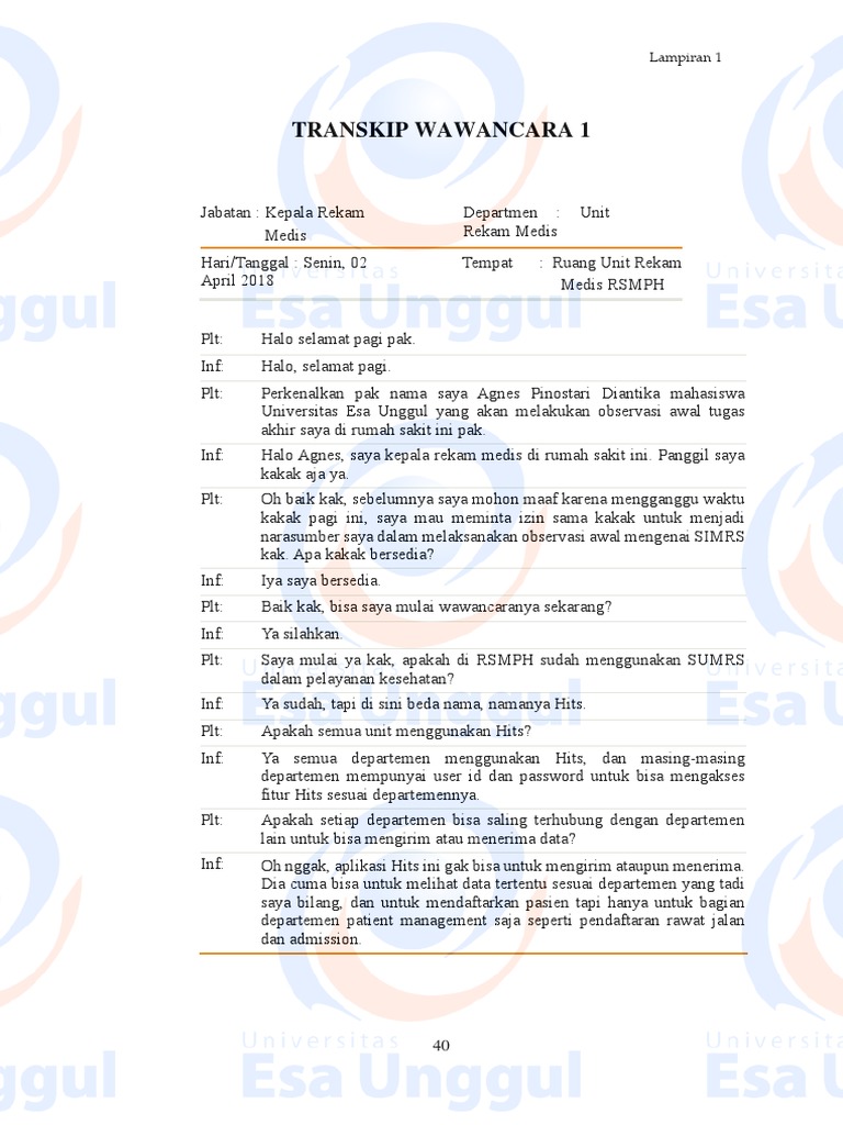 Transkip Wawancara 1: Lampiran 1 | PDF