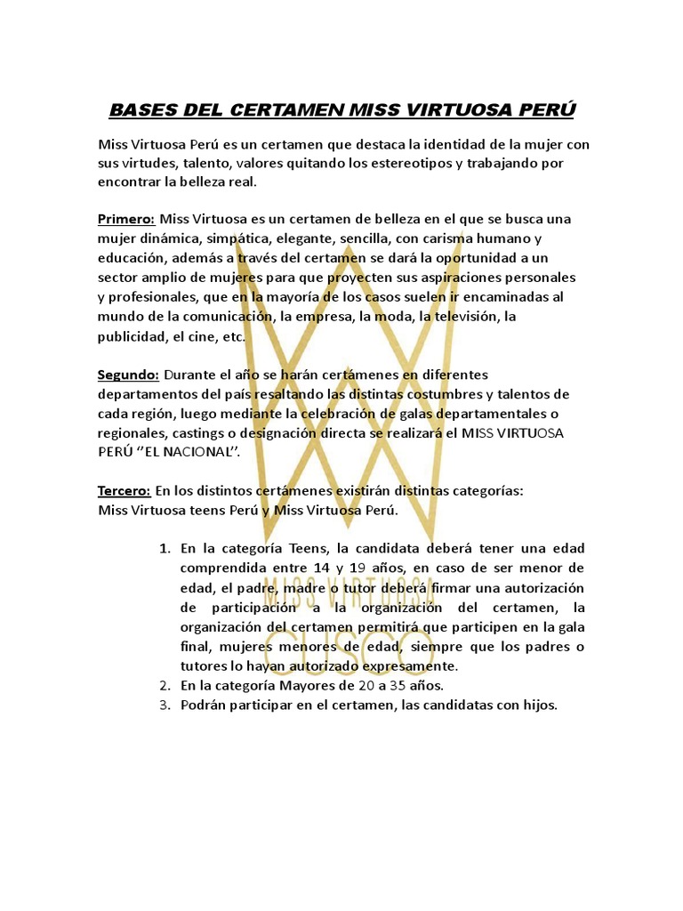 Bases Miss Virtuosa 2023 | PDF